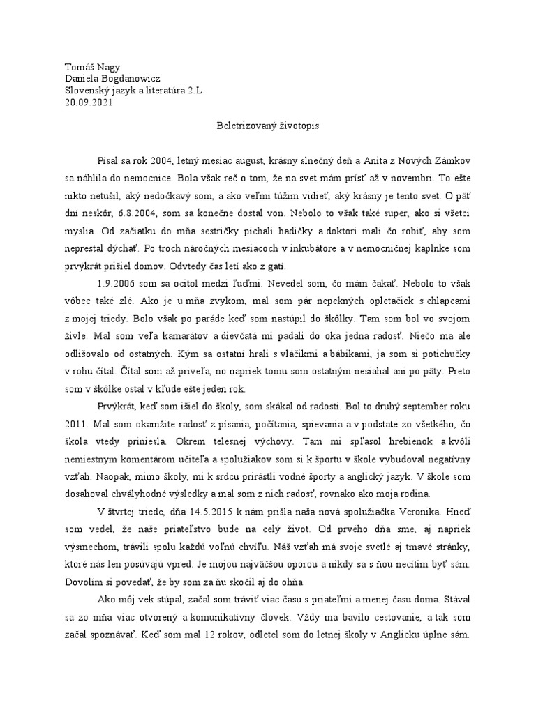 Beletrizovany Zivotopis | PDF