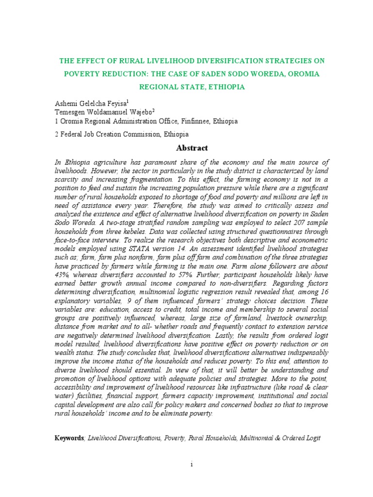 The Effect of Rural Livelihood Diversification Strategies On Poverty Reduction in The Case of ...
