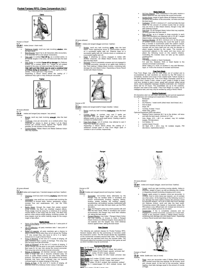 Pocket Fantasy RPG: Class Compendium Vol.1 | PDF