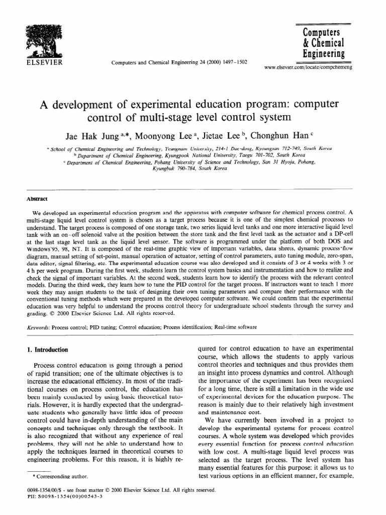 Computers & Chemical Engineering: Jae Hak Jung A,, Moonyong Lee A, Jietae Lee B, Chonghun Han C ...