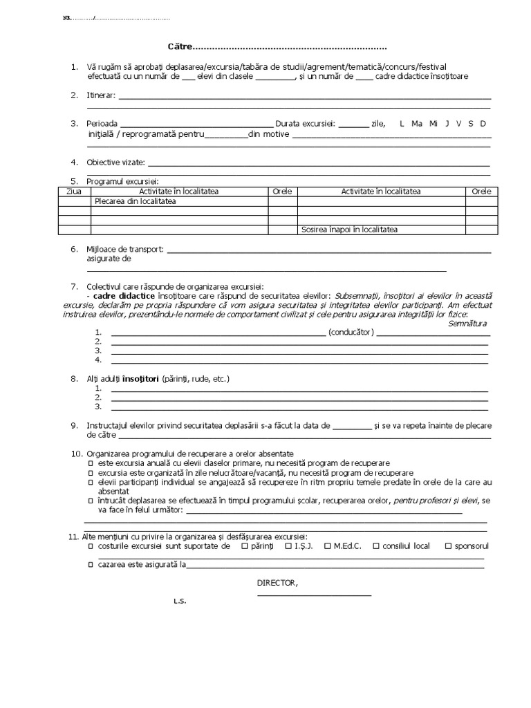 Formular Excursie Scolara | PDF