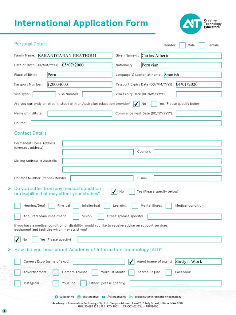 AIT Application Form - INTL - 2021 | PDF | Academic Certificate ...