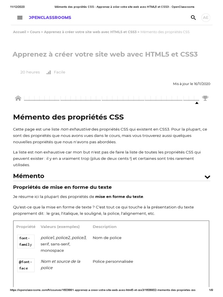 Mémento des propriétés CSS | PDF | Formats de fichier informatique ...