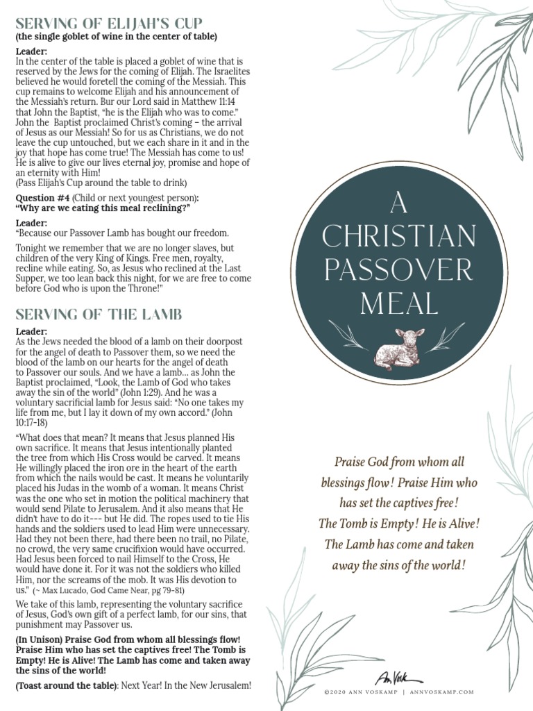 A Christian Passover Meal: Serving of Elijah'S Cup | PDF | Jesus | Passover