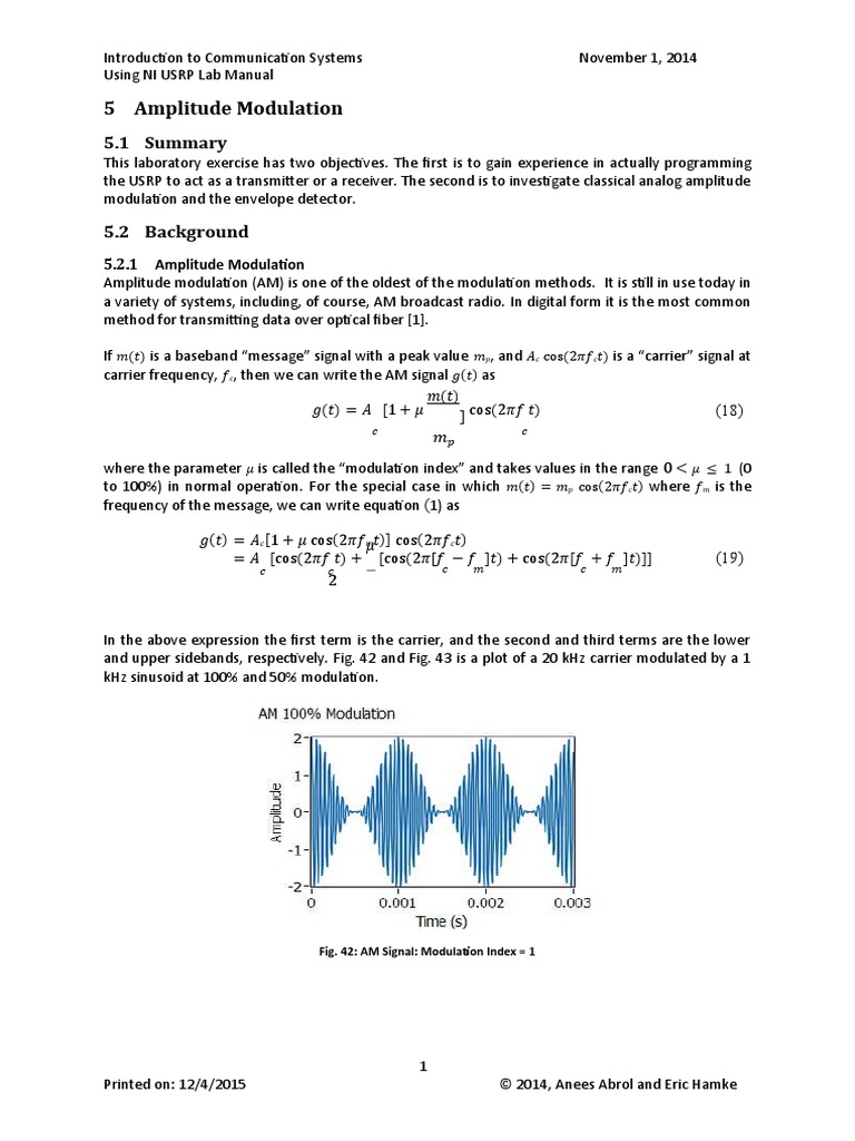 Lab Manual Rev 5 Lab 4 Amplitude Modulation 0 Pdf Modulation