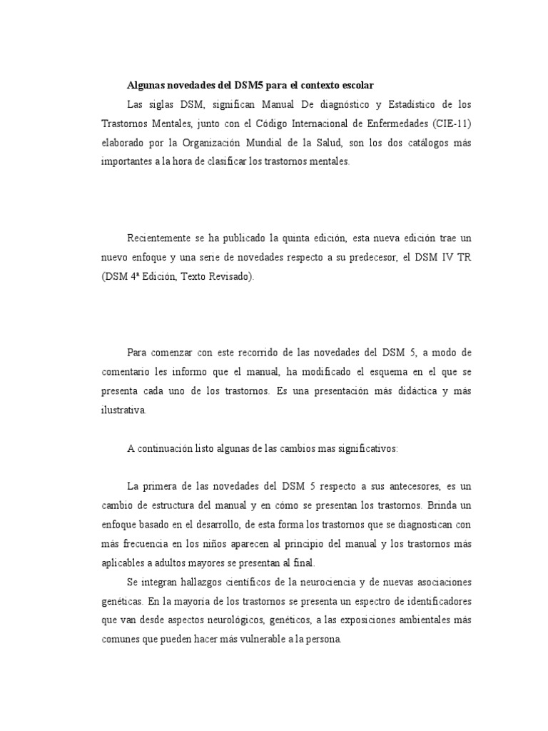 Algunas Novedades Del DSM5 para El Contexto Escolar | PDF | Manual ...