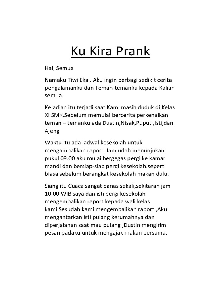 Cerpen (Ku Kira Prank) - Tiwi Eka Agustina - Xii RPL C | PDF