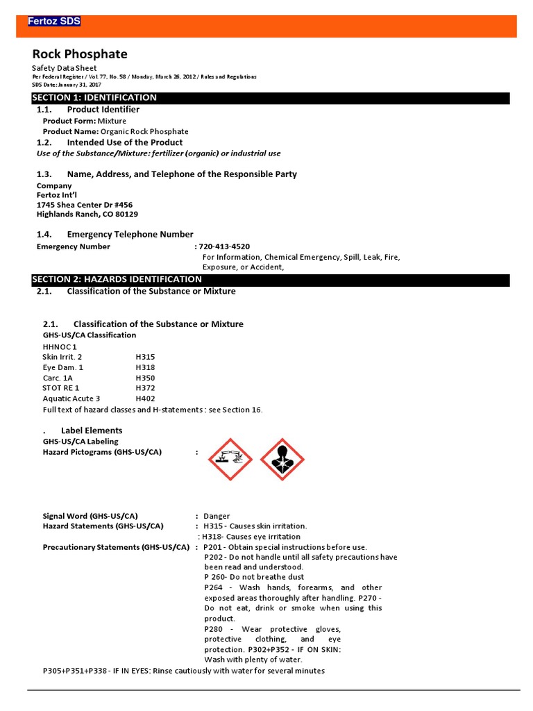 Rock Phosphate SDS Safety Summary | PDF | Firefighting | Personal ...