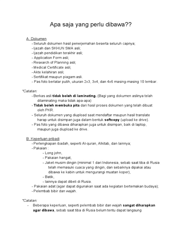 Apa Saja Yang Perlu Dibawa | PDF
