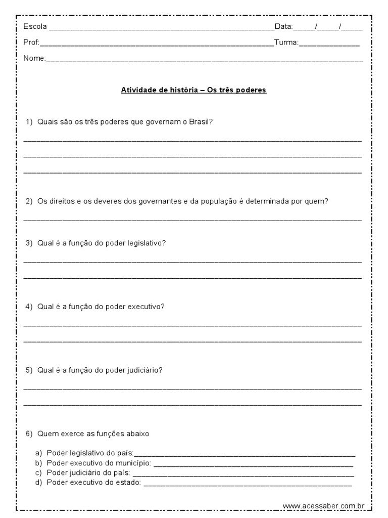 Atividade de Historia - Os Tres Poderes - 5 Ano | PDF