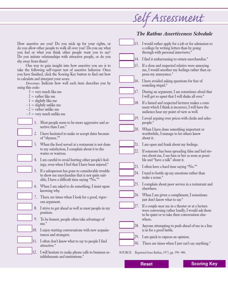 Rathus Assertive Scale | PDF | Social Psychology | Behavioural Sciences