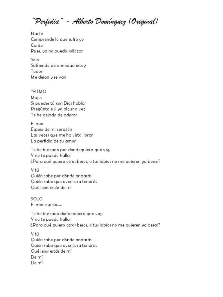 Perfidia Alberto Domínguez Letra | PDF