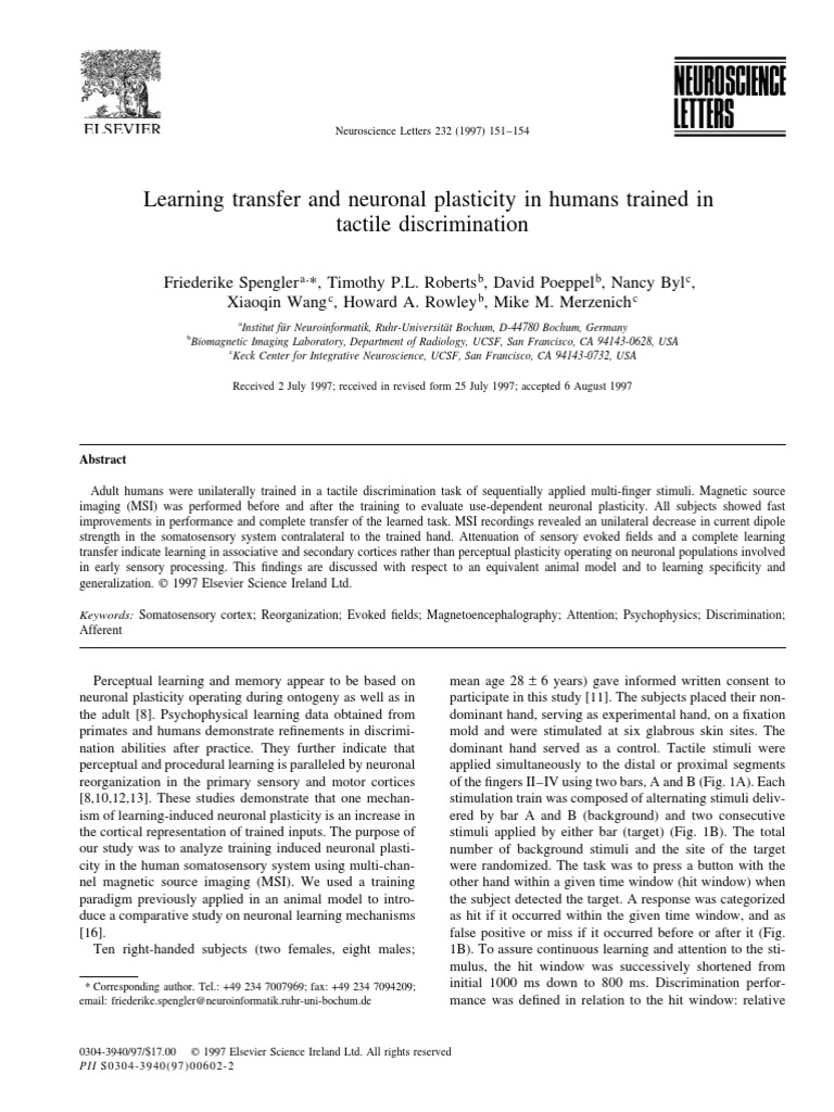 Merzenich Tactile Discrimination | PDF | Perception | Neuroplasticity
