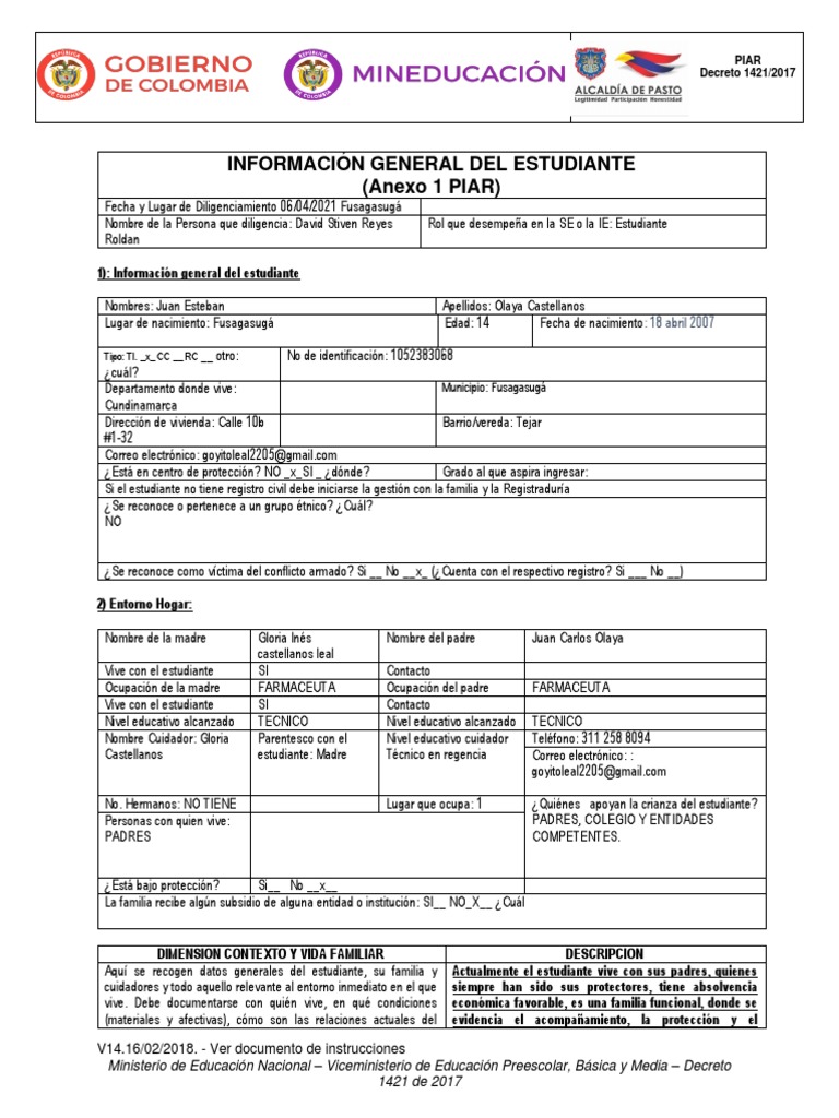 Ejercicio PIAR David Stiven Reyes Roldan | PDF | Educación de la ...