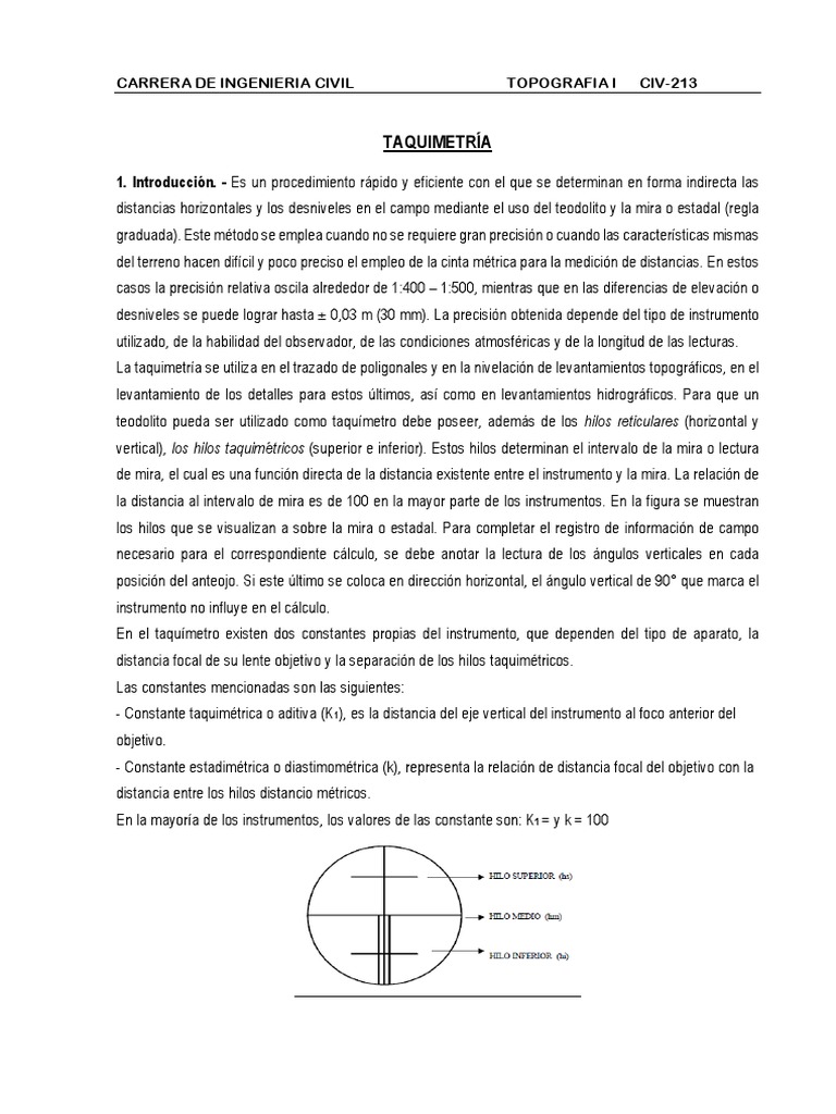 Taquimetría en Topografía Civil | PDF | Topografía
