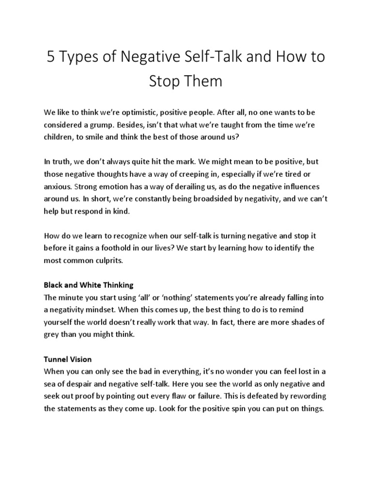 5 Types of Negative Self-Talk and How To Stop Them: Black and White ...