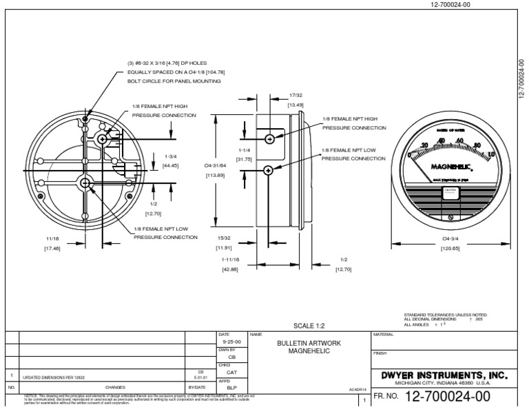 Dimensional Drawing of a Differential Pressure Gauge with Multiple ...