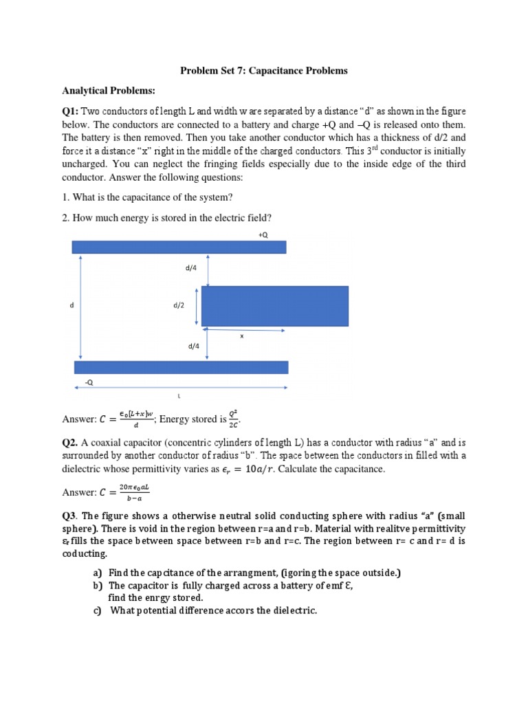 Problem Set 7 Capacitance Problems | PDF | Capacitor | Capacitance