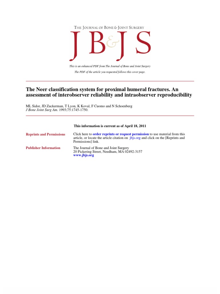The Neer Classification System For Proximal Humeral Fractures. | PDF ...