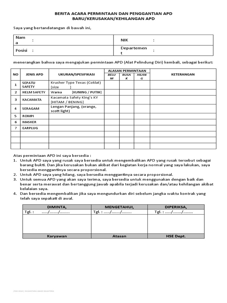 Berita Acara Permintaan Apd | PDF