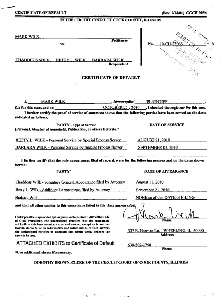 Certificate of Default - Cook County Case | PDF | Law | Home & Garden