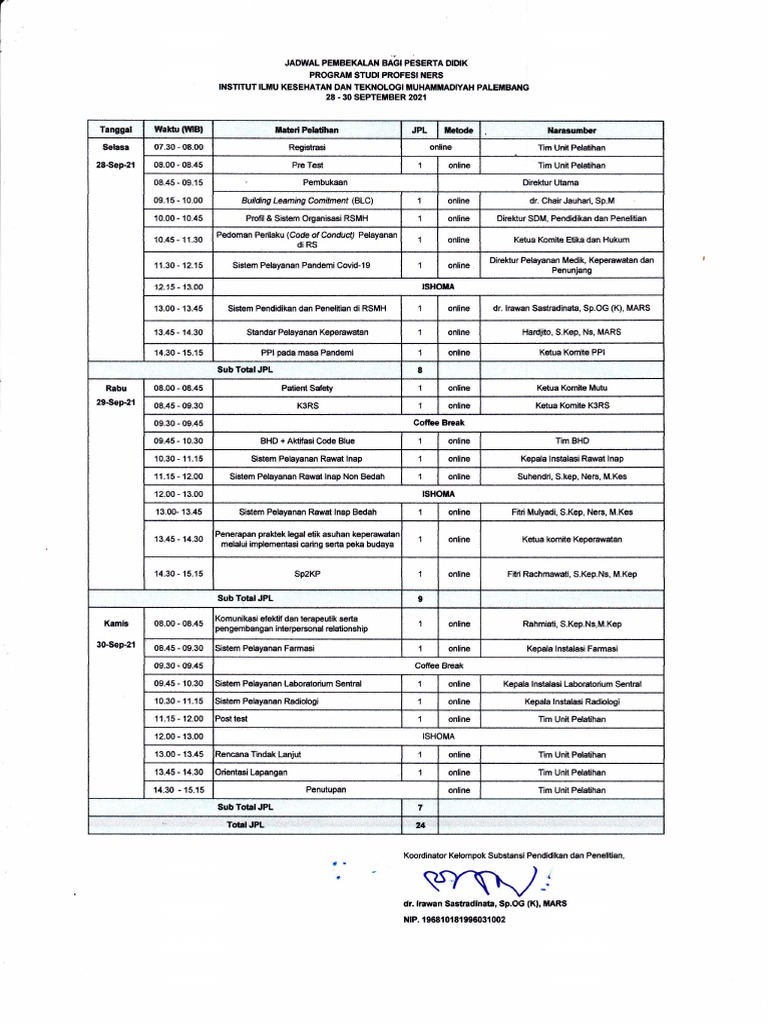 Jadwal Pembekalan Profesi Ners IKesT Muhammadiyah | PDF