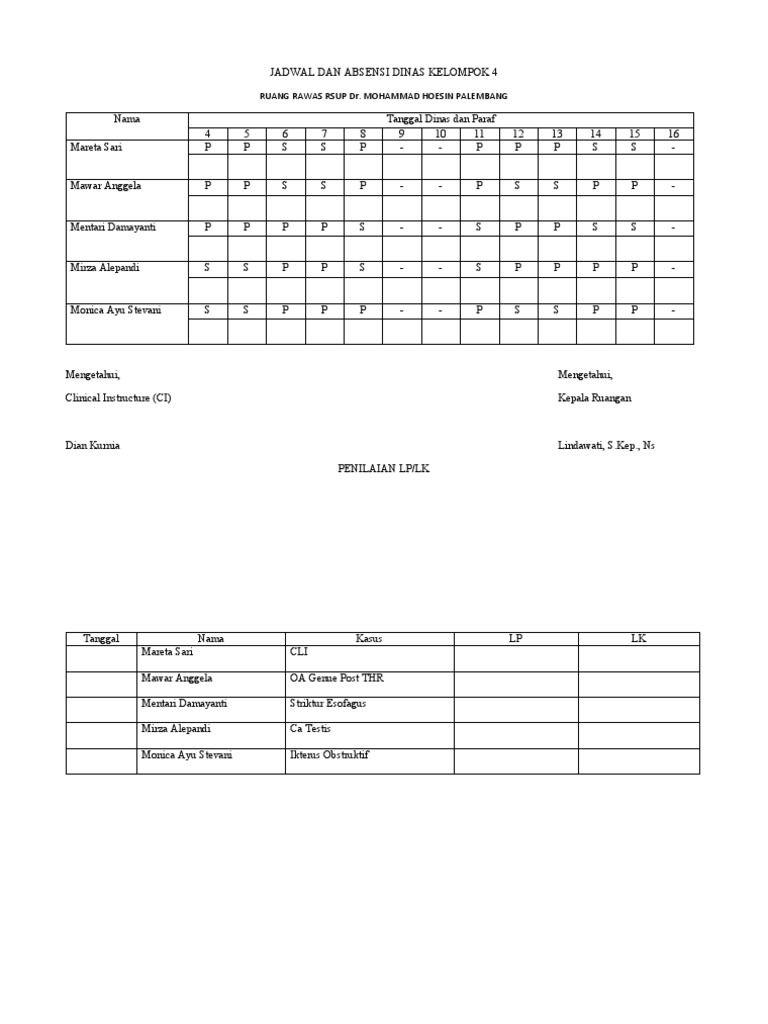 Jadwal Dinas Ruang Rawas | PDF