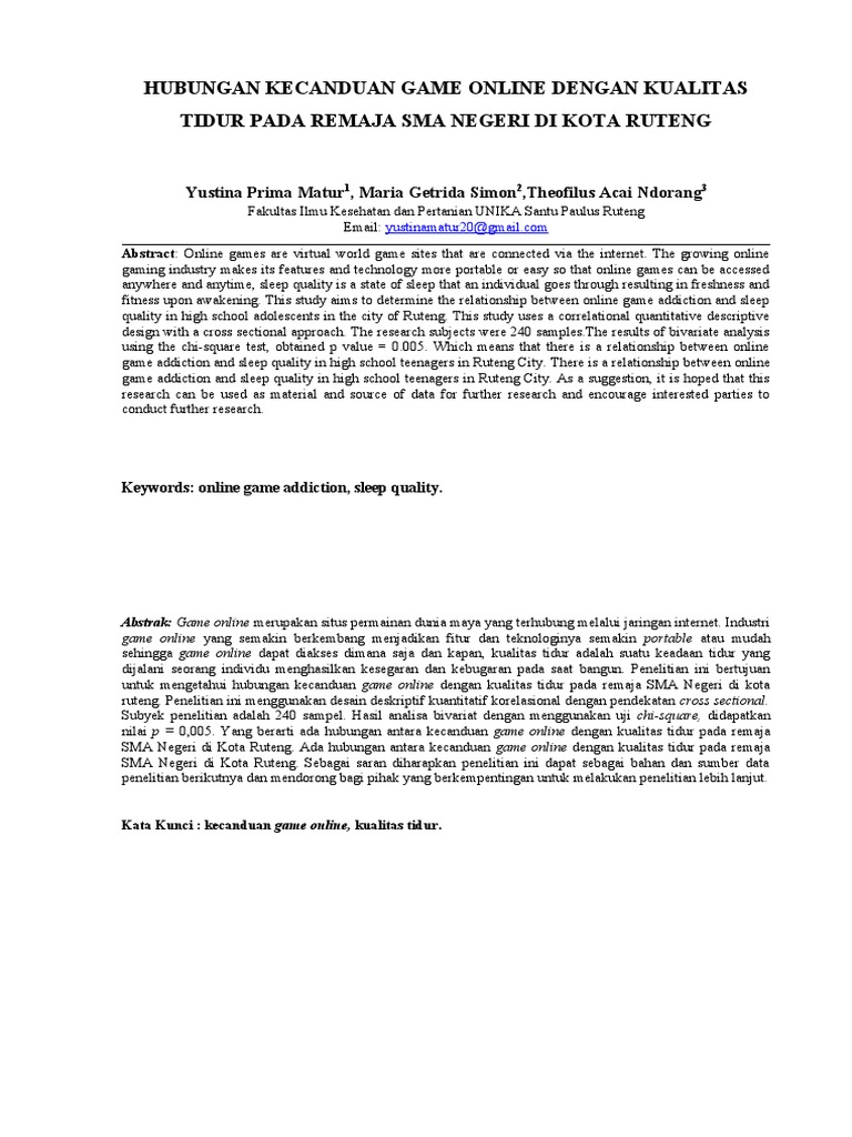 Kecanduan Game Online dan Kualitas Tidur Remaja | PDF | Ilmu Sosial ...