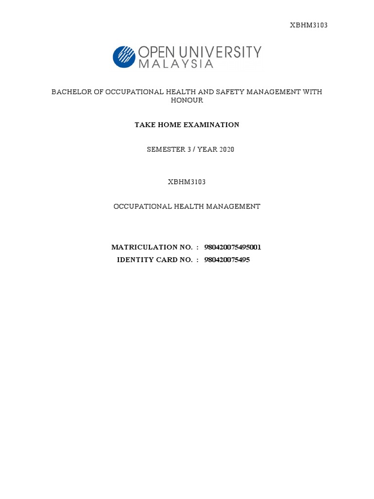 Occupational Health Management Final | PDF | Occupational Safety And ...