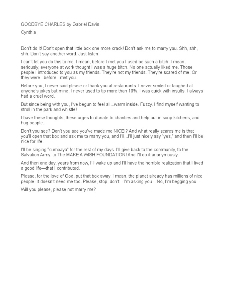 Cynthia From Goodbye Charles | PDF