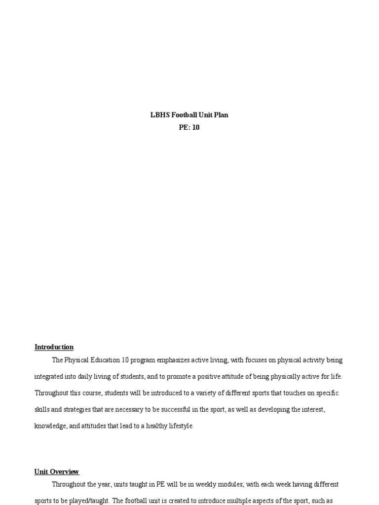 Lbhs Football Unit Plan | PDF | Educational Assessment | Physical Education