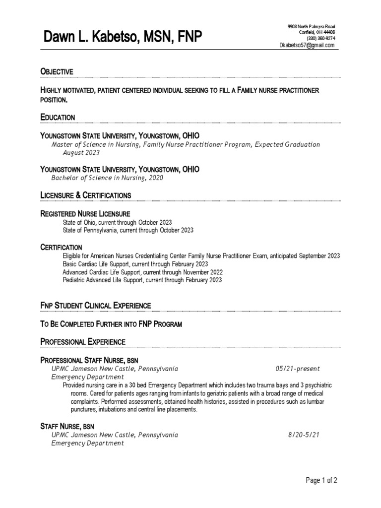 FNP Resume | Download Free PDF | Nursing | Nurse Practitioner
