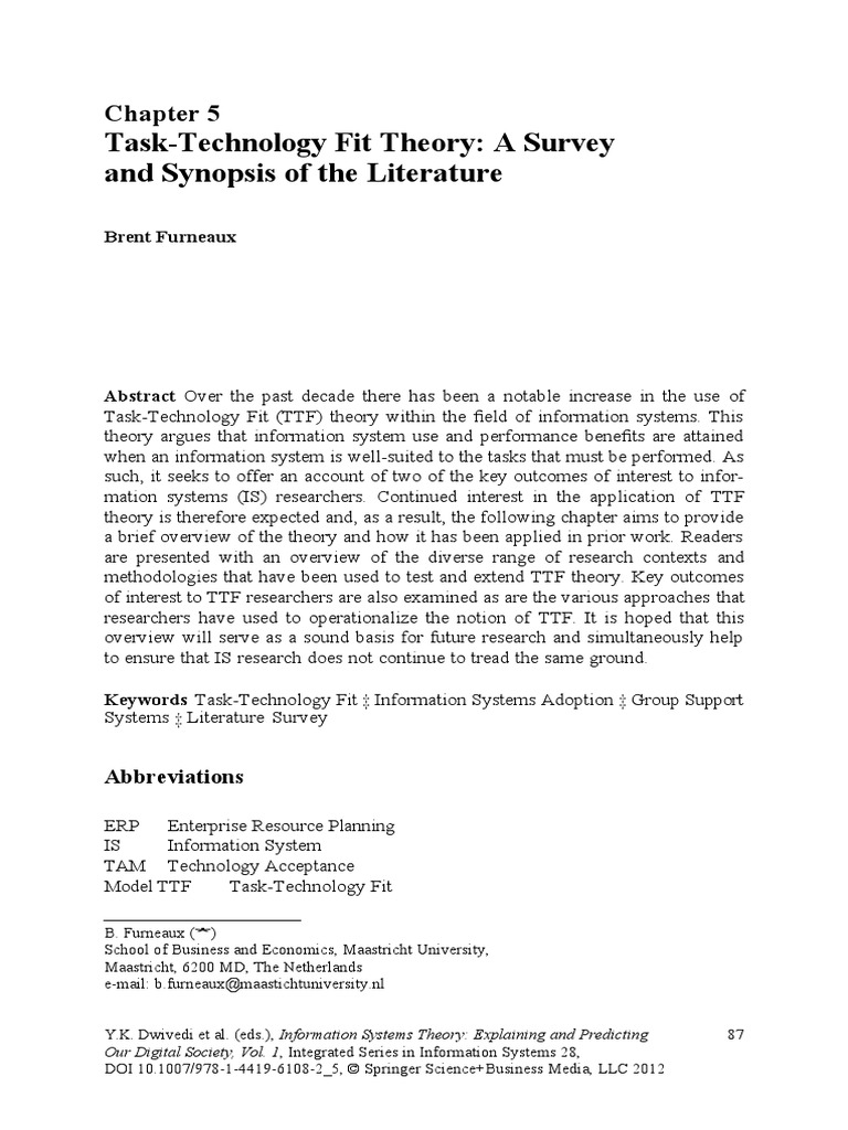 Task-Technology Fit Theory: A Survey and Synopsis of The Literature ...