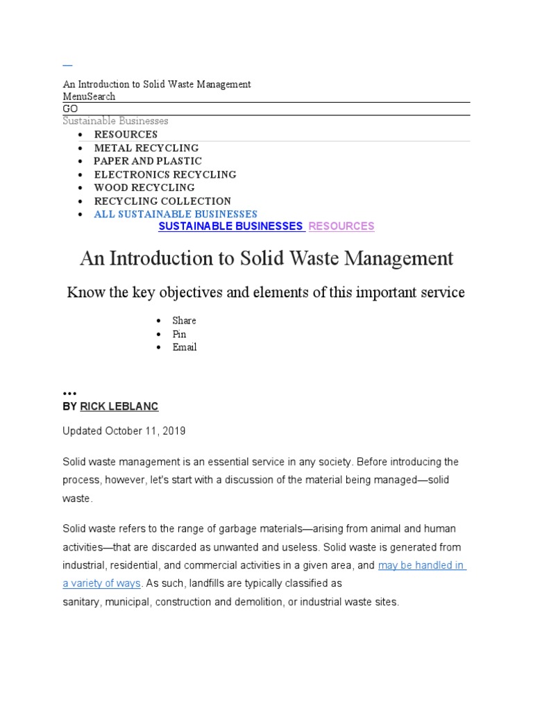 An Introduction To Solid Waste Management: Know The Key Objectives and ...