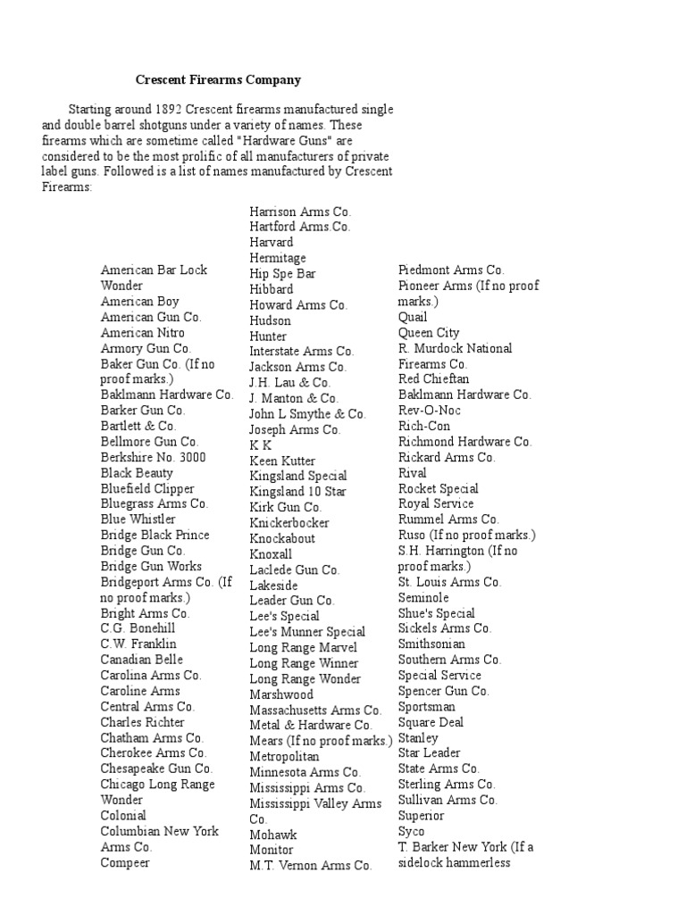 Crescent Firearms Company Trade Names | PDF | Firearms | Flight