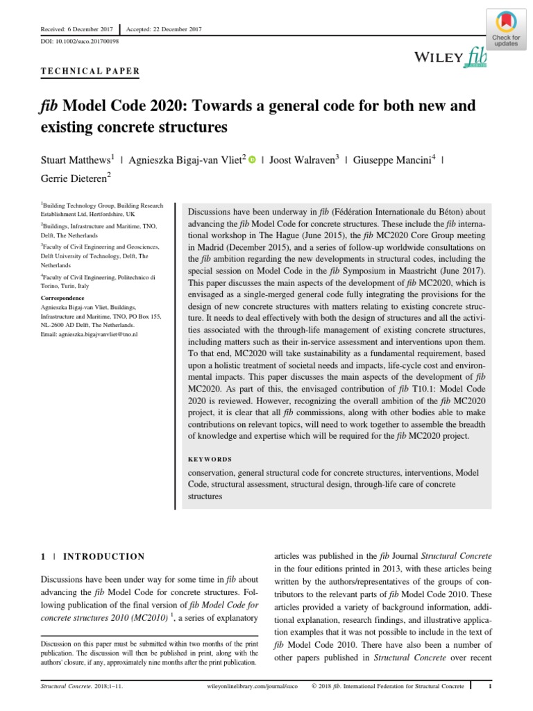 Fib Model Code 2020: Towards A General Code For Both New and Existing Concrete Structures | PDF ...