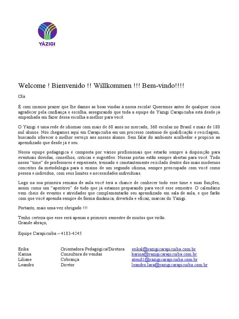 Carta de Boas Vindas | PDF