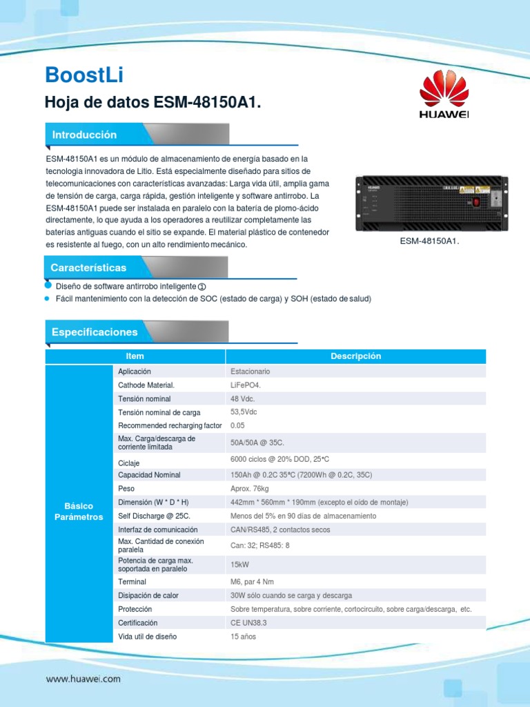 Datasheet - Bateria Litio Huawei BoostLi ESM-48150A1-02 | PDF ...