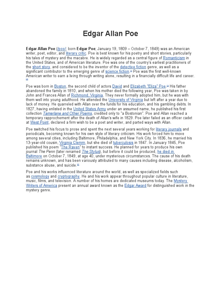 Edgar Allan Poe | PDF | Edgar Allan Poe | Writing