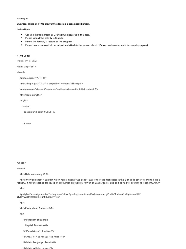 Activity 2: Question: Write An HTML Program To Develop A Page About ...