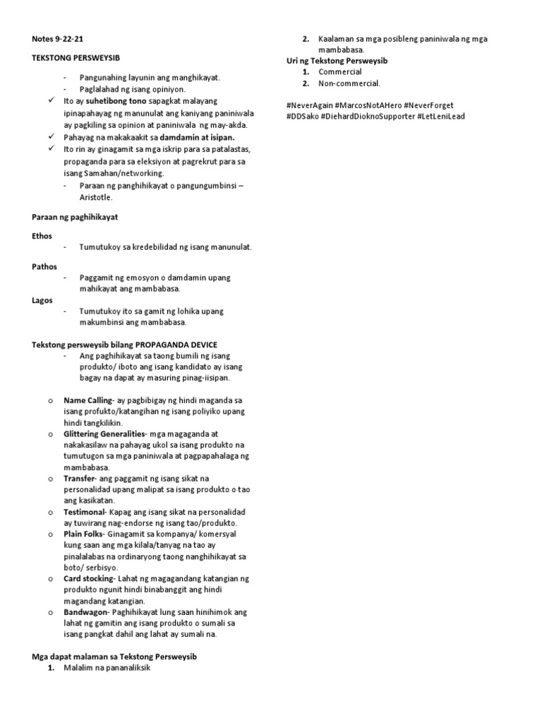 Notes - Tekstong Persweysib | PDF