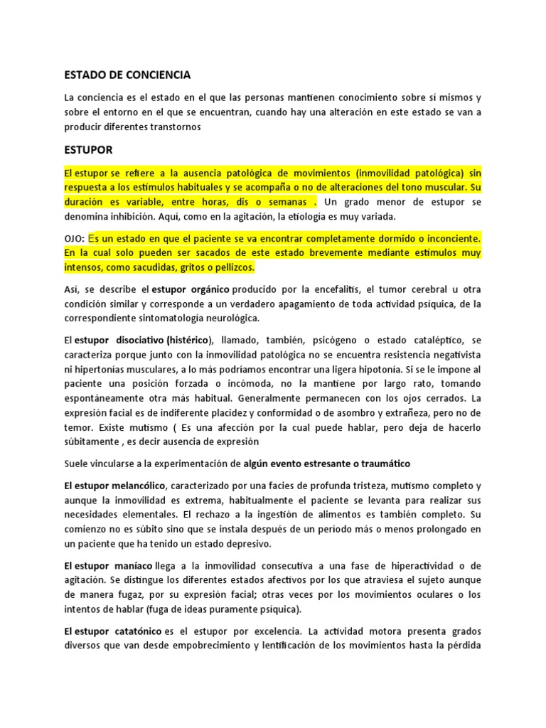 Tipos y Características del Estupor | PDF | Expresión facial | Neurociencia