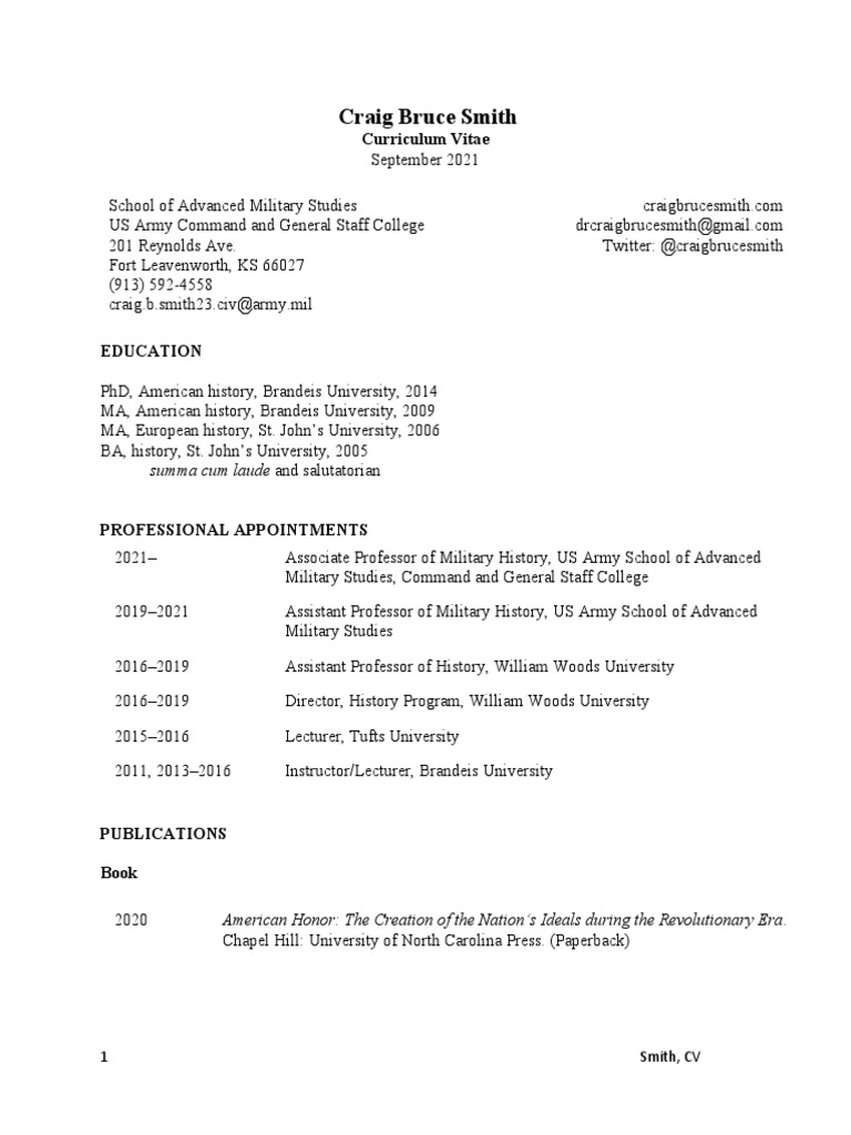 Curriculum Vitae of Craig Bruce Smith | PDF | George Washington | The ...