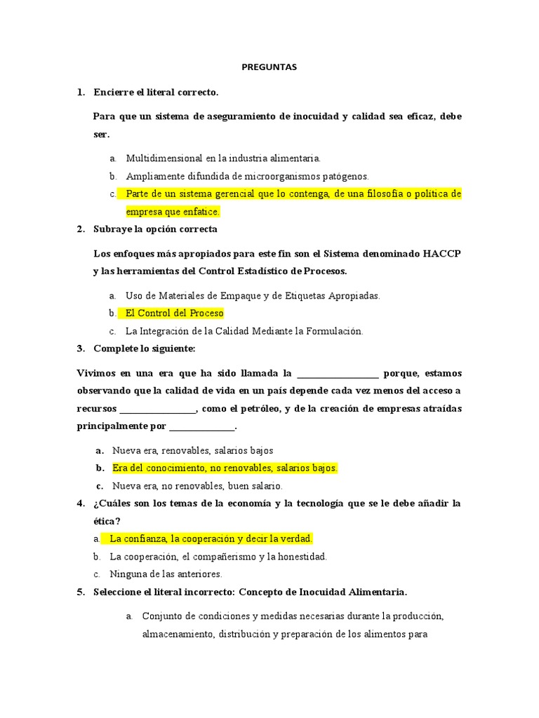 Preguntas MP | PDF | Análisis de Riesgo y Puntos Críticos de Control