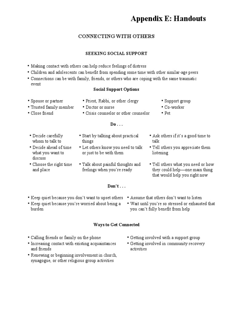 Appendix E: Handouts: Connecting With Others | PDF | Feeling | Social ...