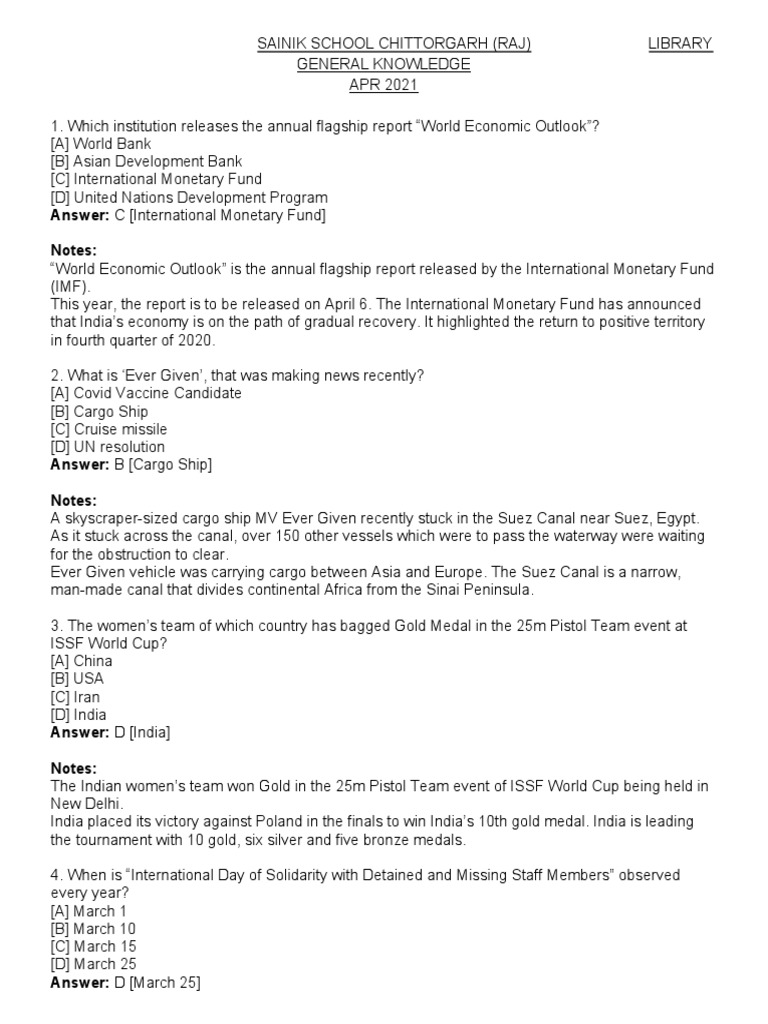 GK April 2021 | PDF | Rhinoceros | Special Drawing Rights