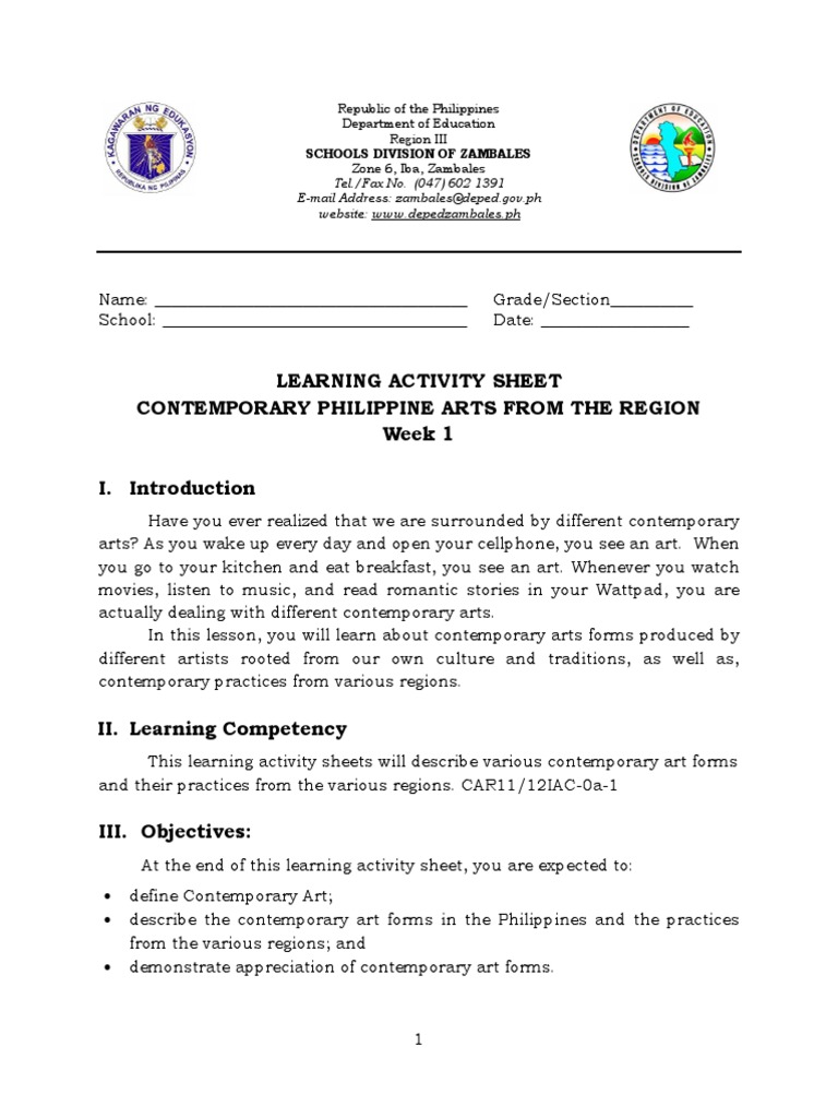 Describes Various Contemporary Art Forms G12 QUARTER 1 WEEK 1 | PDF ...