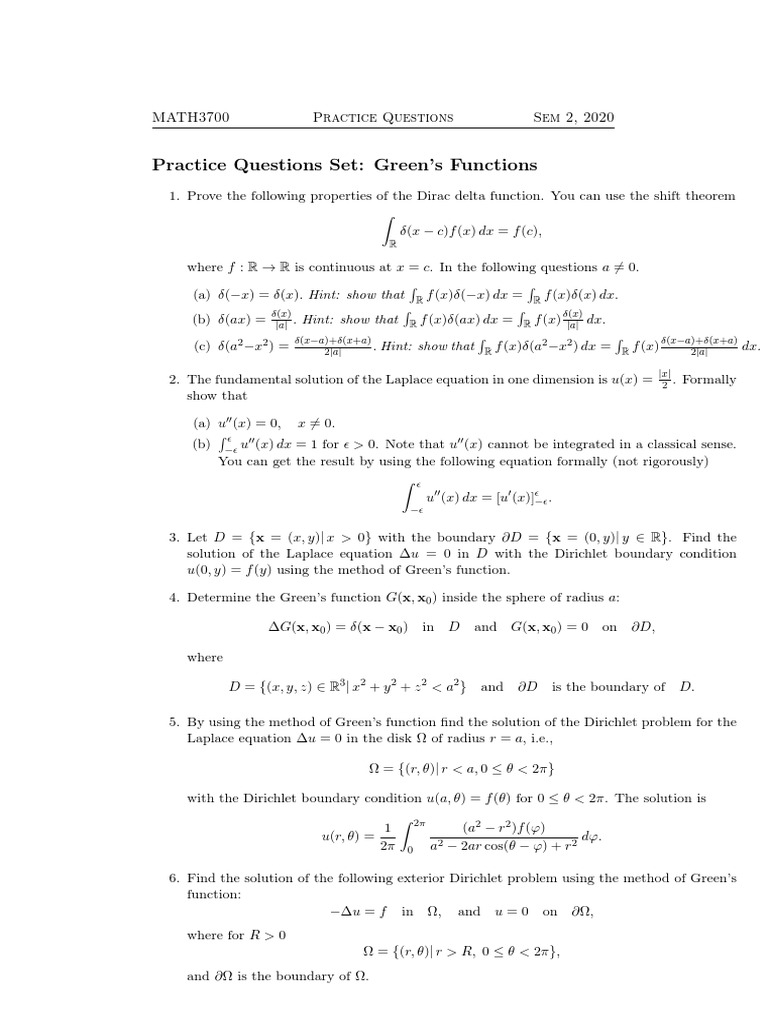 Practice Questions Set: Green's Functions | PDF | Green's Function ...