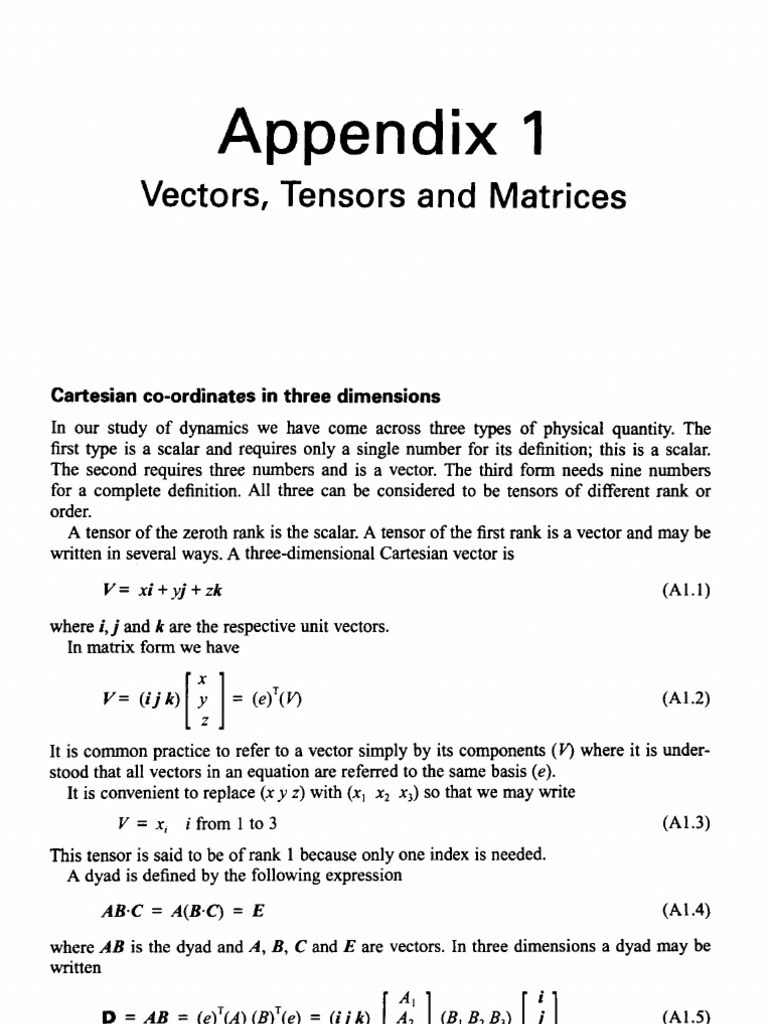Vectors Tensors And Matrices Pdf Tensor Euclidean Vector