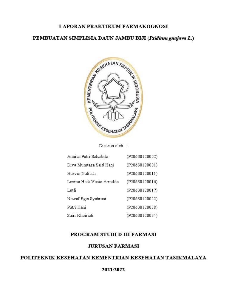 Laporan Praktikum Farmakognosi Pembuatan Simplisia - Kelompok 1 | PDF